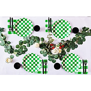 40 Pcs Green and White Checkered Green Race Car Party Supplies Checkered Flag Paper Plates 7"Green Checkered Paper Plates Green and White Plates for Racing Themed Race Car Birthday Party Decorations