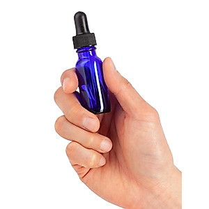 JUVITUS 0.5 oz / 15 ml Cobalt Blue Glass Boston Round Bottle with Black Dropper (2 Pack) + Funnel