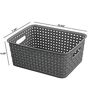 Teyyvn Plastic Storage Basket, 10.03" x 7.59" x 4.09", Pack of 6, Gray