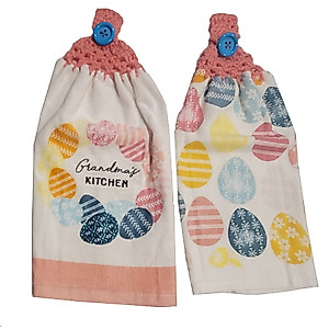 Handcrafted Pink Crochet Topped Grammas Kitchen Kitchen Towel Pair