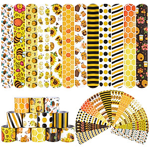 Bee Party Favors 48 PCS Bee Slap Bracelets Honeycomb Wristbands for Kids Boys Girls Bee Theme Birthday Party School Classroom Rewards Baby Shower Party Supplies