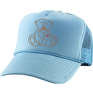 ALLNTRENDS Adult Bear Trucker Hat Heart Embroidered Baseball Cap Adjustable Snapback Cute Hats (Sky Blue)