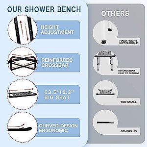 Shower Bench Bamboo Shower Chair for Inside Shower, 23.5 Inch Spa Bath Stool with Handles, Height Adjustable Shower Stool Bath Chair for Adults Seniors and Disabled (Black)