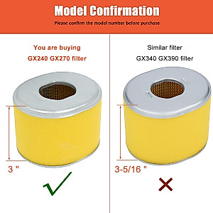 HIPA GX270 GX240 Air Filter for Honda GX 270 GX 240 8HP 9HP Engine Air Filter Plus Foam Pre Filter 17210-ZE2-822 17210-ZE2-505 17210-ZE2-515 Lawn Mower Tiller Parts