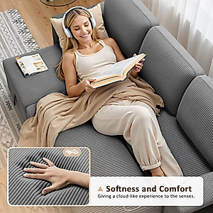 Flamaker 80" Sleeper Sofa, Sofa Bed with Built-in Large Storage and 2 Bookshelves, Convertible Sectional Sofa Couch, Pull Out Couch with USB, Modern Couches for Living Room (Corduroy, Light Grey)