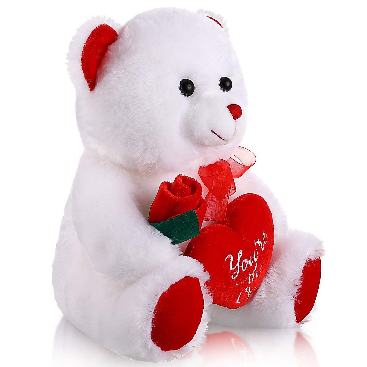 Valentine Bear Dog Plush Stuffed Animals Gift 10 Inch Cute Plush Animals Heart Holding Soft Plush Toy for Valentine's Day, Mother's Day, Wedding, Anniversary, Birthday(White Bear)