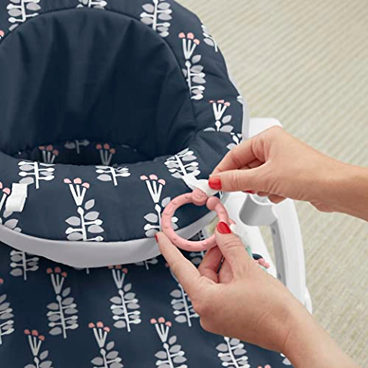 Fisher-Price Portable Baby Chair Sit-Me-Up Floor Seat With Snack Tray And Developmental Toys, Navy Garden