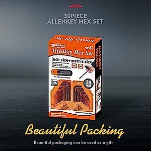 HORUSDY 30-Piece Hex Key Set, Allen Wrench Set Inch/Metric MM(0.7mm-10mm) SAE(0.028"-3/8)