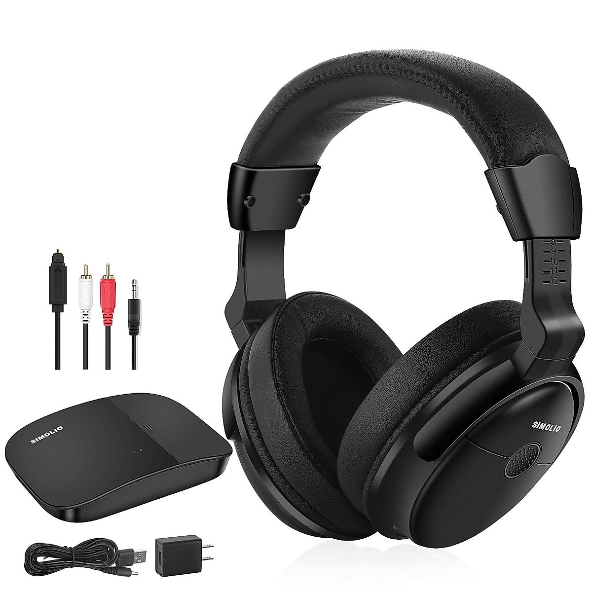 SIMOLIO 2.4GHz Wireless Headphones for TV with Spare Battery, Optical, RCA and AUX Audio Output Supported