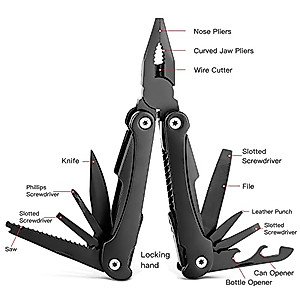 14 IN 1 Multitool Pliers, Multitool with Pocket Clip, Portable Multi Tool, Pocket Knife Camping Multitool, Needle Nose Plierswith Replaceable Wire Cutters Screwdrivers Saw Gifts for Men, Dad, Husband