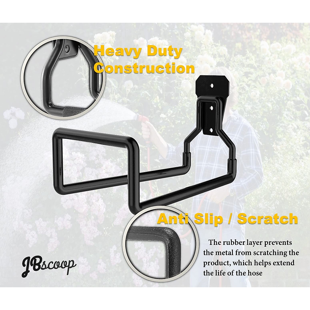 JBscoop Garden Hose Holder - Heavy Duty Hose Hanger, Wall Mounted Water Hose Holder for Outdoor/Indoor Use in Yard, Metal Durable Hose Hooks, Ideal for Water Hose Storage