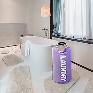 Mziart 82L Large Collapsible Laundry Basket with Padded Handles, Heavy Duty Oxford Fabric Laundry Hamper Tall Laundry Bag Foldable Laundry Bin Storage Organizer for Nursery Bedroom College Dorm-Purple