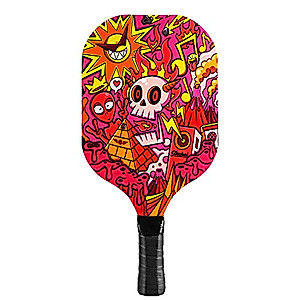 Pickleball Paddles Set of 4, Ornate Skull Pattern Pickleball Rackets with 4 Premium Wood Paddles & 4 Pickleballs & 2 Handle Grips Tape & 2 Pickleball Belts & Carry Bag for Beginners Men Women Adults