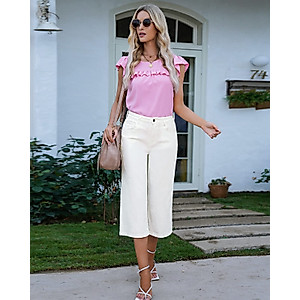 Vetinee Women's High Waisted Capri Pants, Denim Jeans, X-Large, Brilliant White