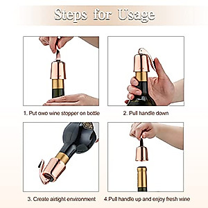 OWO Wine bottle Stopper, Wine Saver with Silicone, Decorative Wine Preserver, Wine Toppers Stopper,Reusable Wine Cork Keeps Wine Fresh（Goldrose, 2 Pack)