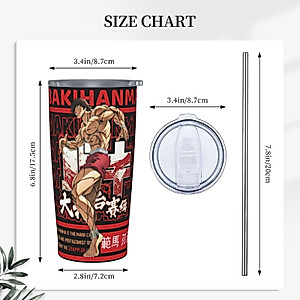 RedVos Anime Baki The Grappler Band Stainless Steel Mug With Lid And Straw Adult Fashion Coffee Cup 20oz