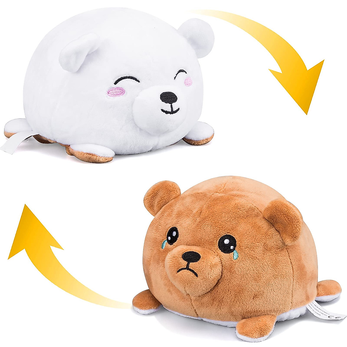 Double-Sided Flip Plush Toy,Reversible Stuffed Animal Mood Plush Flip Show Your Mood at All Times (Bear)