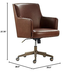 Tommy Hilfiger Belmont Home Office Chair Adjustable Height and 360 Swivel for Computer Desk, Stainless Steel Base with Smooth Rolling Casters, Bonded Leather Upholstery, Cognac Brown