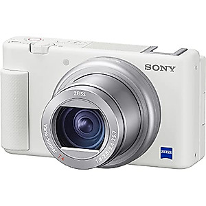 Sony Intl. ZV-1 Digital Camera (White) ZEISS Vario-Sonnar 24-70 F1.8-2.8mm Vlogging/Video Creator Bundle with Portable LED Light, 64Gb Memory Card, Cleaning Kit + Accessories, ZV1