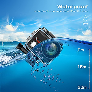 CAMPARKCAMERA Waterproof Action Camera 4K 60FPS 20MP Underwater Camera Camcorder 40M 170 ° Wide Angle Camera with Touch Screen Stabilizer 2 Rechargeable 1350 Batteries and Accessories Kit