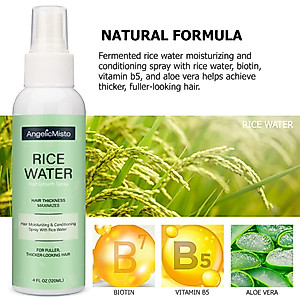 Rice Water For Hair Growth, All Natural Vegan Leave in Conditioner Spray Hair Care Products for Woman&Men, Biotin Infused Leave In Conditioner. Rice Water Hair Mist For Dry, Frizzy, Weak, Damaged Hair - Strengthen, Moisturize & Thicken Hair Naturally - 4o