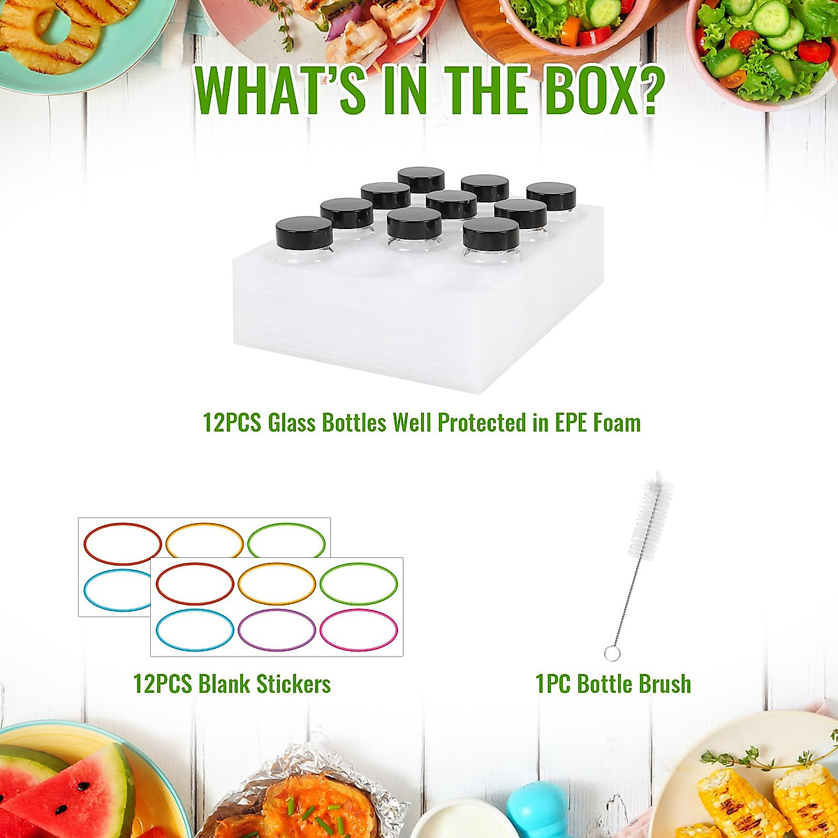 2oz Ginger Shots Bottles 12Pack- Portable Leakproof 2 oz Glass Jars with Lids- Glass Juice Shot Bottles with Caps for Wellness Shot(2 fl. oz, Set of 12)