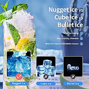 Pobwam Nugget Ice Maker Countertop Chewable Ice Maker Machine with Handle Self-Cleaning Ice Machine with Ice Scoop Ice Basket Ice Makers for Home/Kitchen/Party/33Lbs/24H Silver