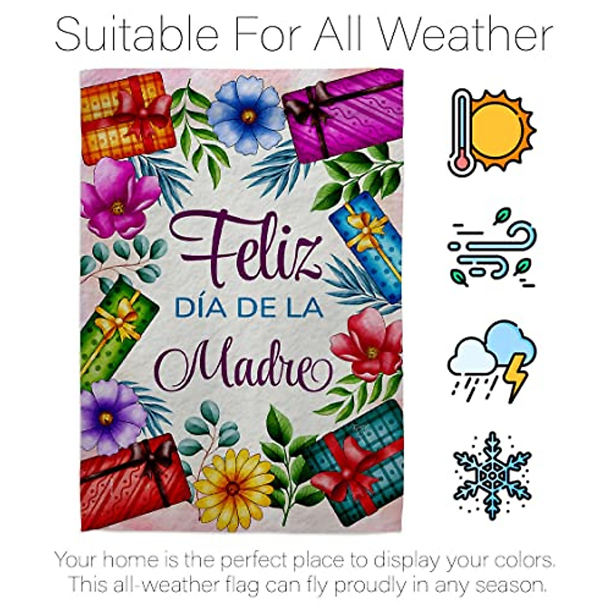 Feliz Dia De La Madre Garden Flag - Set Wood Dowel Family Mother Day Mom Mama Grandma Love Flowers Parent Sibling Relatives Grandparent - House Banner Small Yard Gift Double-Sided 13 X 18.5