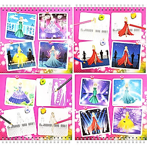 Fashion Dresses Sketch Portfolio Sticker Book - Designer Sketchbook - 100+ Stencils, 36 Giant Coloring Pages, Mermaid Dress Princess Costume Hair Star Stickers – Art Kit Drawing Coloring Book for Kids