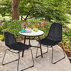 JOIVI Outdoor Wicker Chairs Set of 2, Patio Dining Armless Chairs with Curved Back for Outside Lawn, Garden, Backyard, Black Rattan