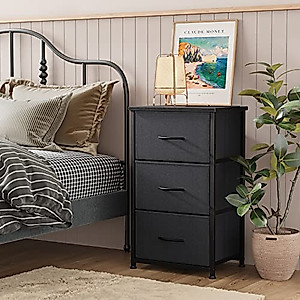 CubiCubi Dresser Nightstand for Bedroom with 3 Drawers, Small Storage Tower Organizer Unit for Closet, Office, Living Room, Hallway, Entryway, Fabric Drawers, Wood Board, Black Grey