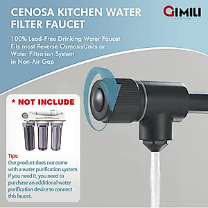 GIMILI Drinking Water Faucet 3 in1 Commercial Style Pull-Down Single Handle Filter Kitchen Faucet for Water Filtration System, Matte Black(Without Water Filtration Device)
