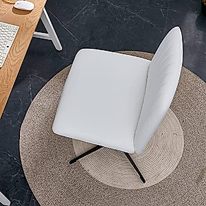 Swivel Armless Chair No Wheels,PU Leather Computer Chair,Height Adjustable 360°Swivel Office Chair with Black Foot and Padded Cushion,Study Desk Chair Makeup Chair for Living Room Office,White