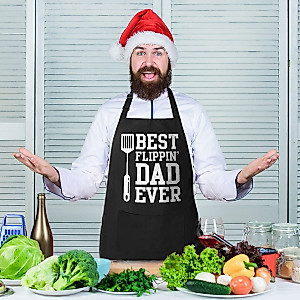 VAGAVY - Best Flippin Dad Ever Dad Apron with Pockets - Bottle Opener and Gift Box Included - Birthday, Father’s Day Grilling Gifts for Papa, Husband - Black Barbeque Apron for Daddy Men