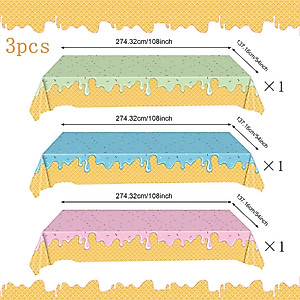Foxrush Ice Cream Party Decoations 3 Pcs Ice Cream Birthday Party Supplies, Ideal Table Cover for Kids and Girls Birthday, Baby Shower Summer Themed Parties,Pink,Blue and Green Ice Cream Tablecloth