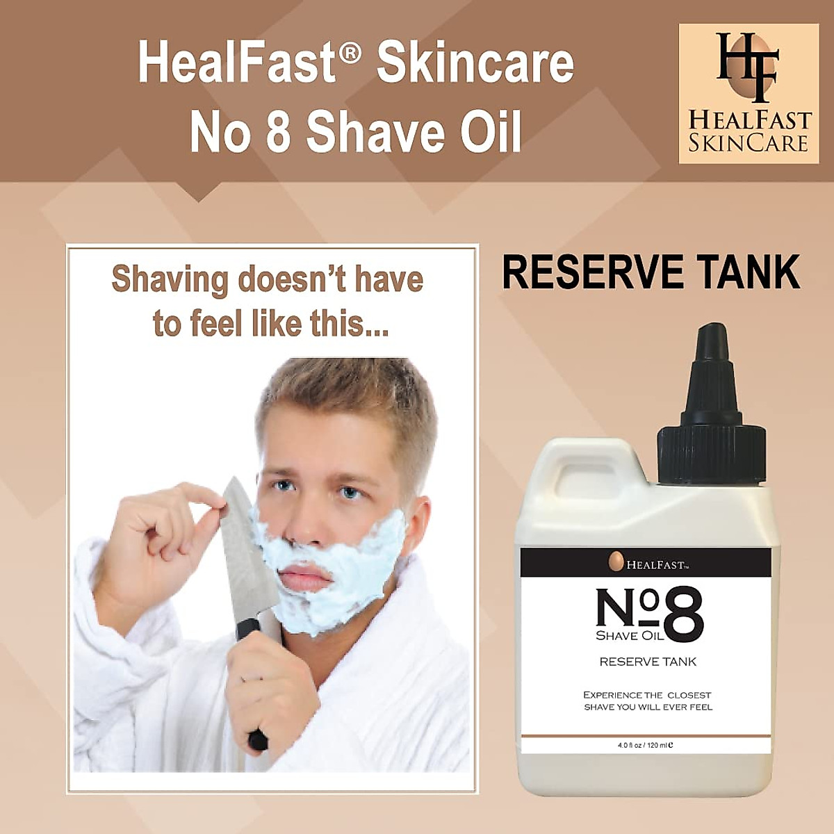 Healfast No 8 Shaving Oil Reserve Tank 4 Oz – Softens, Cleanses Pores – Prevents Razor Drag, Burn & Ingrown Hairs – Shave Oil for Men & Women – Can be used Before & After-Shave