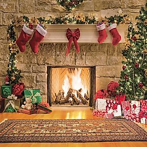 CYLYH 8x8ft Christmas Fireplace Backdrop Fabric Interior Vintage Xmas Tree Stockings Photography Background Child Christmas Party Decoration Background