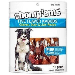 CHOMP 'EMS Five Flavor Kabobs Dog Treats - Beefhide Chewstick - High Protein Dog Chews, 15 Count