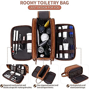 JIELV Travel Toiletry Bag for Men, Large Toiletry Bag Mens Travel Bag Toiletries Organizer for Grooming, Skincare, and Personal Care on the Go (PU-Leather-Waterproof, Brown)