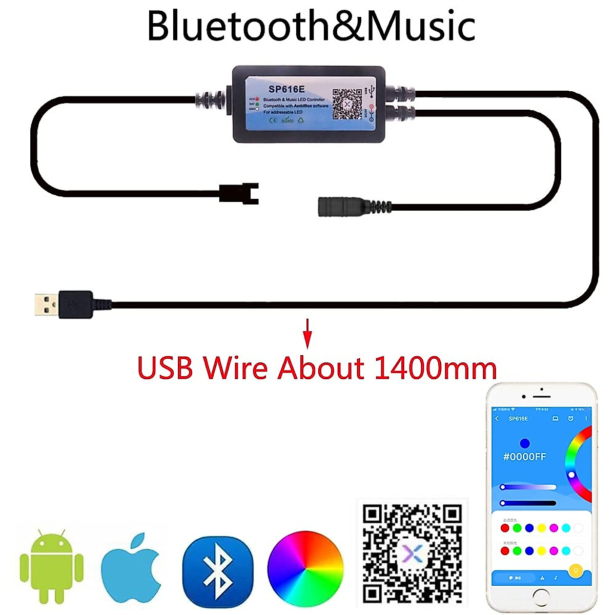 Xnbada Music Player Bluetooth Sp616e Ambient DIY AmbiBox Controller USB HDTV Computer Backlight Computer Dream Monitor Box for Addressable LED String Lights