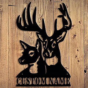 Couple Deer Head Monograms Custom Name Metal Wall Art, Deer Head Decorations Personalized Custom Monogram Hunting Hunter Inspired Decorative Accent Home Decor Sign For Rustic Home Wall