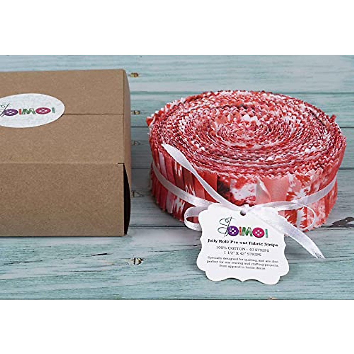 Soimoi 40Pcs Tie Dye Print Precut Fabrics Strips Roll Up 1.5x42inches Cotton Jelly Rolls for Quilting - Red