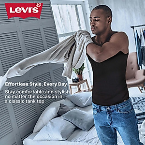 Levi's Tank Tops for Men, Ribbed Cotton Mens Undershirts 2 White/Grey/2 Black