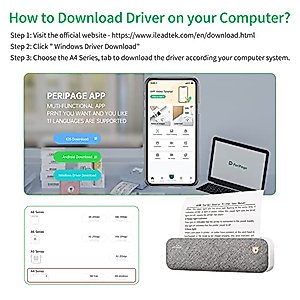 Bisofice PeriPage Portable Printer, A4 Wireless Bluetooth Travel Printer, Portable Thermal Printer Compatible with Android and iOS, Support 2''/3''/4'' Paper Width, Mobile Printer