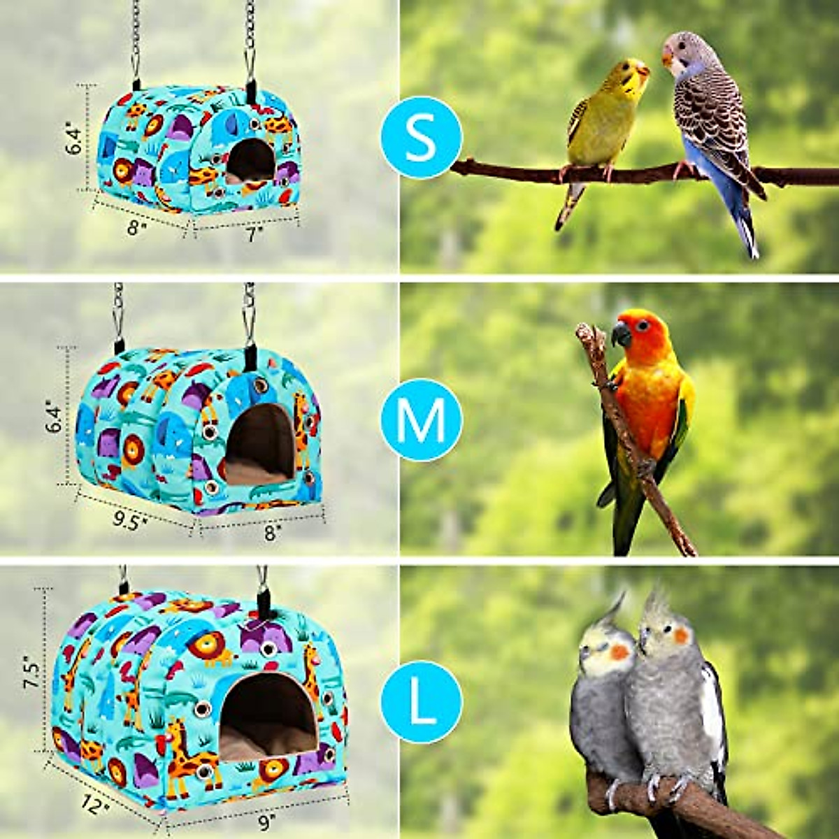 GNEORA Winter Warm Bird Bed for Cage, 2 in 1 Waterproof Parakeet Bird Fluffy Parakeet Nest，Hammock Bird Bed for Parakeets African Grey Cockatoos Cockatiels Lovebird L