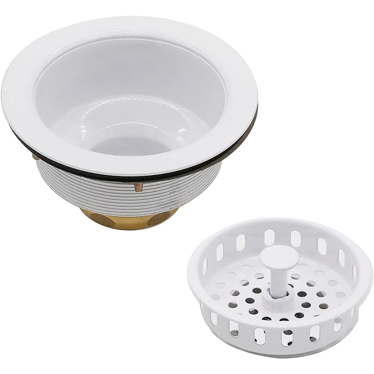 Westbrass A214-50 3-1/2" Post Style Large Kitchen Sink Basket Strainer, 1-Pack, Powder Coat White