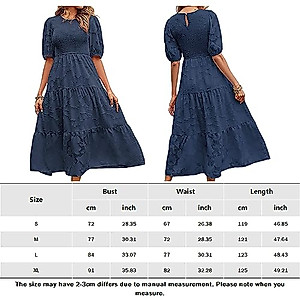BBIQI Women's Summer Women's Puff Sleeve Crewneck Flowy Midi Dress Pink Dresses Stereoscopic Ruffle Floral Dresses Graduation Dress