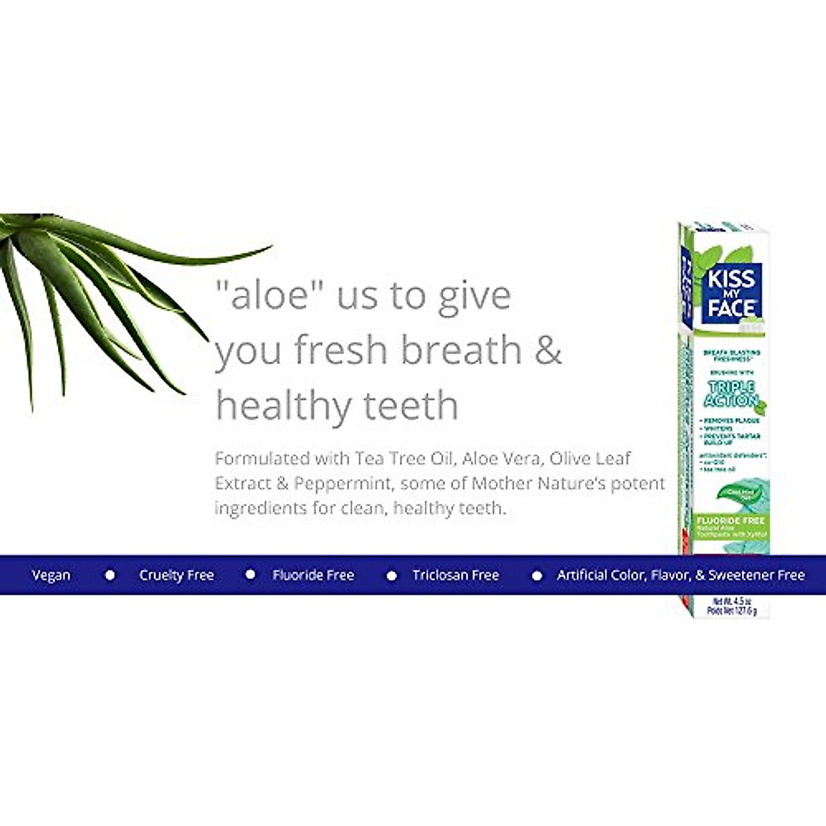 Kiss My Face Triple Action Gel Fluoride Free Toothpaste, 4.5 Ounce (Pack of 3)