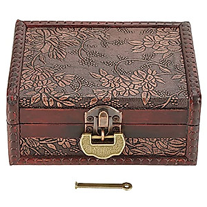Hztyyier Wooden Box with Lock And Key Vintage Wooden Storage Box Antique Old Decorative Storage Organizer Jewelry Treasure Box Organizer With Metal Lock For Woman Gifts, 13.3*10*5.4cm