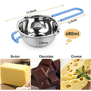 680M Double Boiler Pot Set,0.7QT Chocolate Melting Pot and 1600ML/1.7QT Stainless Steel Pot,Insert Melting Pot with Heat Resistant Handle for Chocolate,Butter,Candle,Candy and Soap